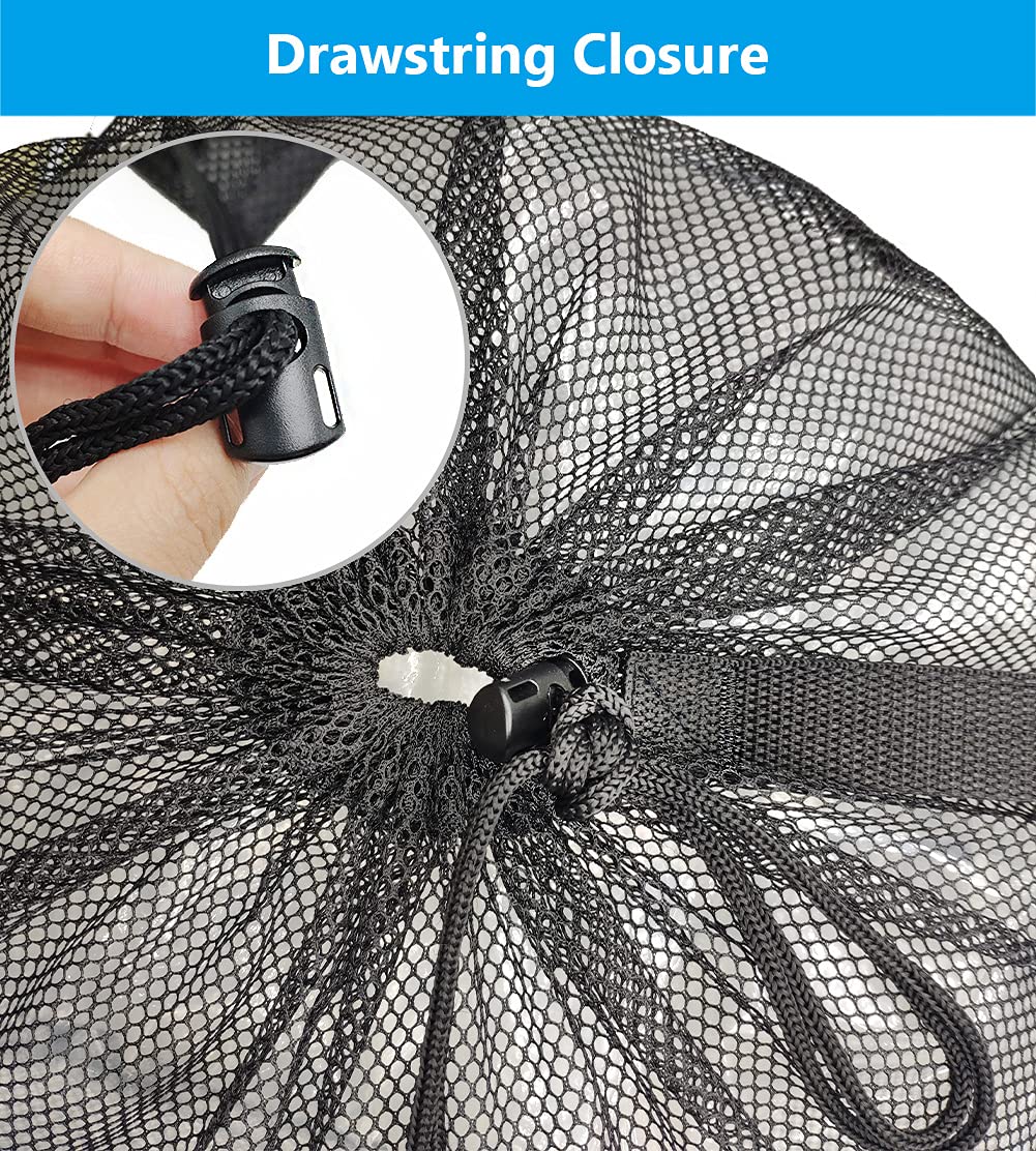 Large Mesh Laundry Bag with Straps and Zipper Pockets, Heavy Duty Mesh Drawstring Bag Foldable, Factories, College, Dorm, Travel and Apartment (24" x 36" | Black)