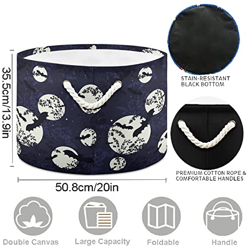visesunny Halloween with Moon Night Sky Bat Laundry Baskets Fabric Storage Bin Storage Box Collapsible Storage Basket Toy Clothes Shelves Basket for Bathroom,Bedroom,Nursery,Closet,Office
