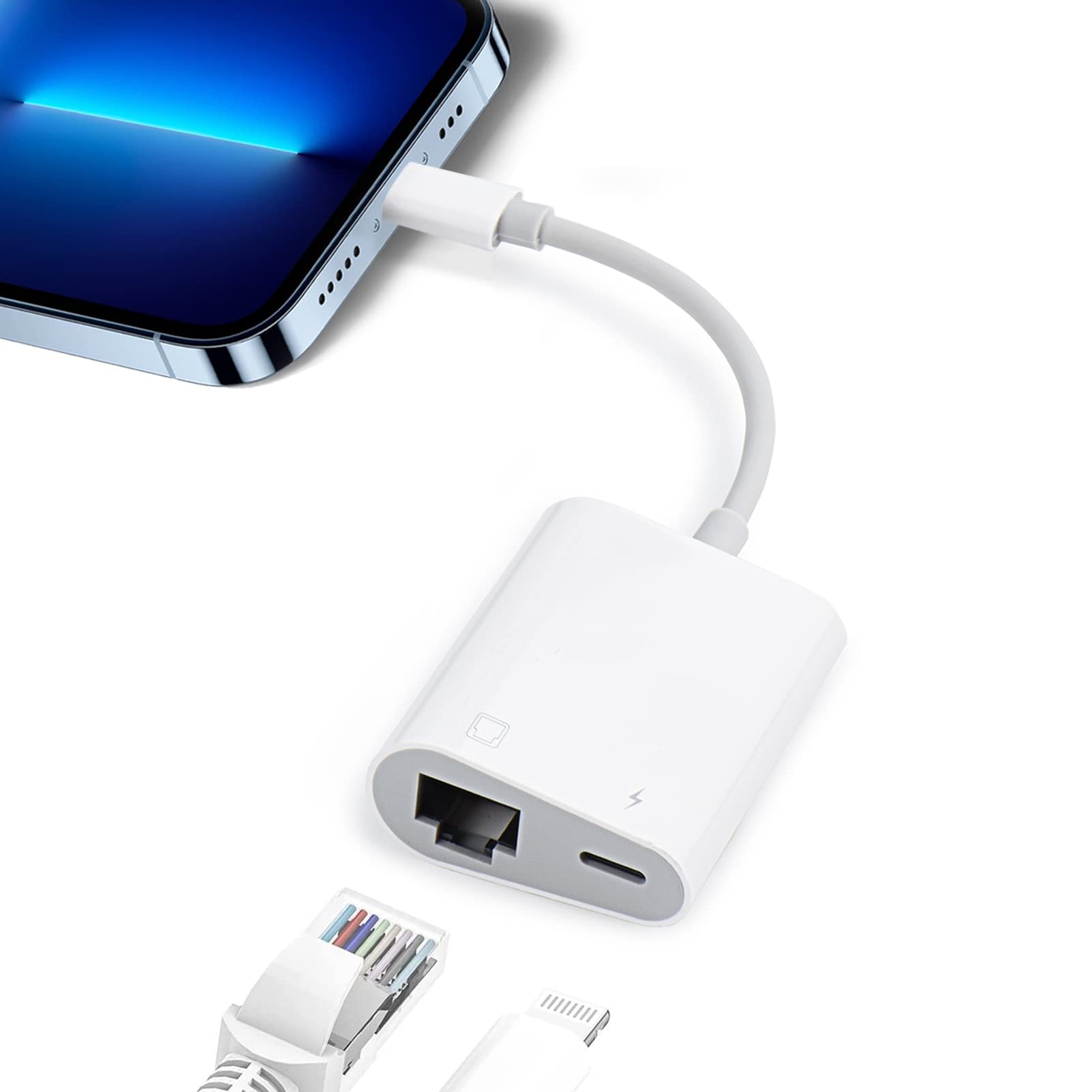 Giochem Lightning to Ethernet Adapter,2 in 1 RJ45 Ethernet LAN Network Adapter with Charging Port for Phone,Pad 10/100Mbps High Speed,Plug and Play