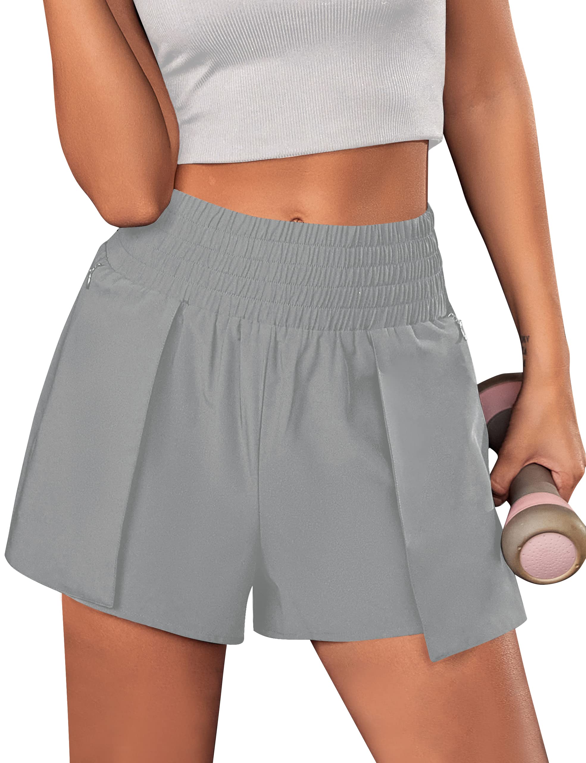 Blooming Jelly Womens Running Shorts Athletic Shorts Gym Shorts High Waisted Elastic Workout Shorts(Medium, Grey)