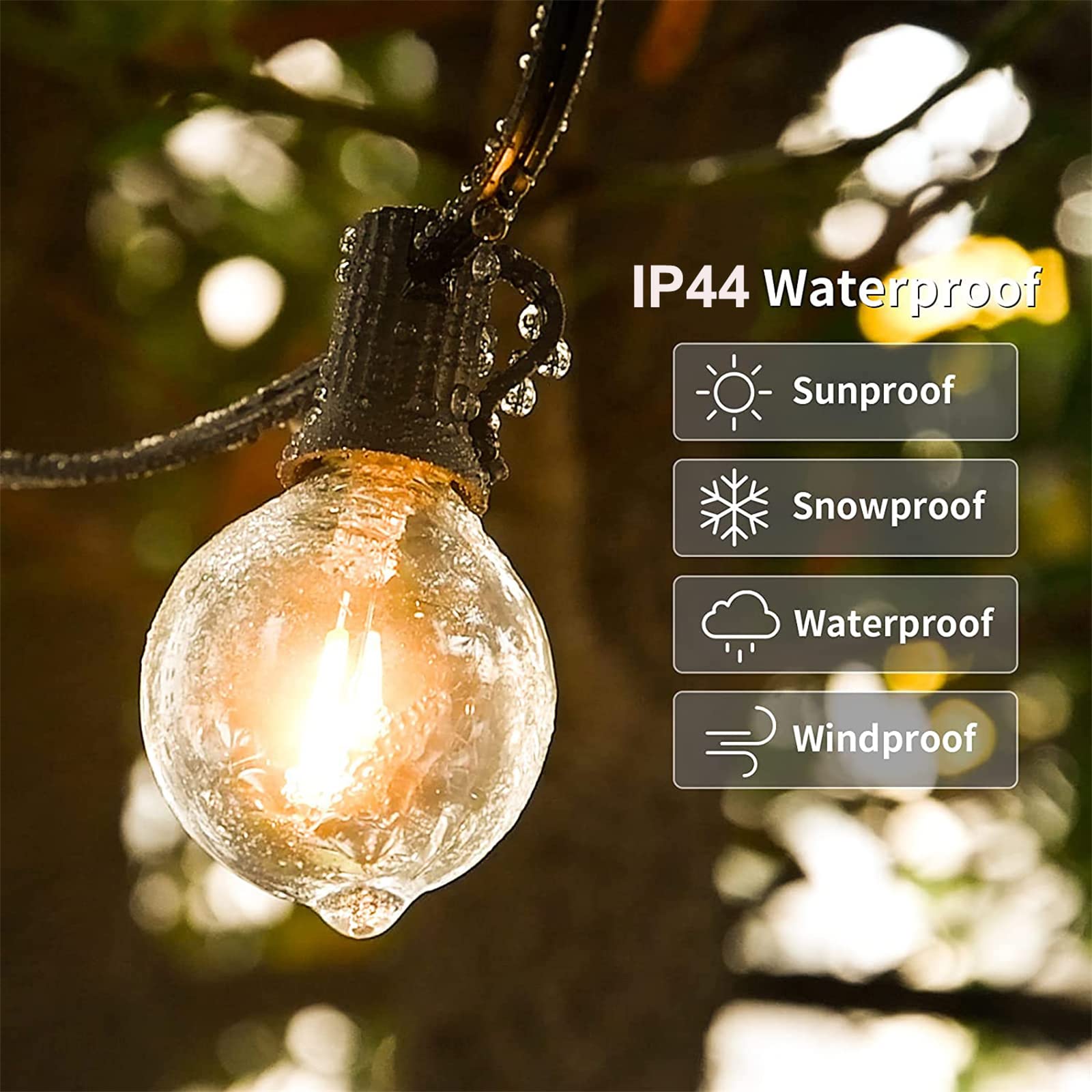 Outdoor String Lights G40 Globe LED Bulbs, Panaromia 41FT Patio Lights 30+3 Bulbs, Waterproof Shatterproof Hanging Lights for Indoor Outside Garden Home Christmas Xmas Warm White (A-LED-41ft)