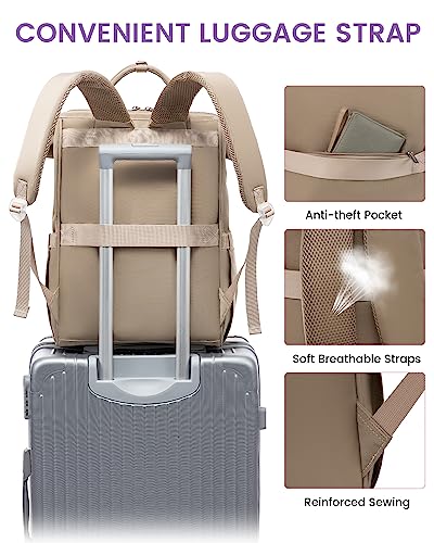 LOVEVOOK Laptop Backpack for Women,15.6 Inch College Backpack,Light Weight Travel Backpack Waterproof Casual Daypack Computer Backpack fits Travel Work Casual(Coffee&Beige)