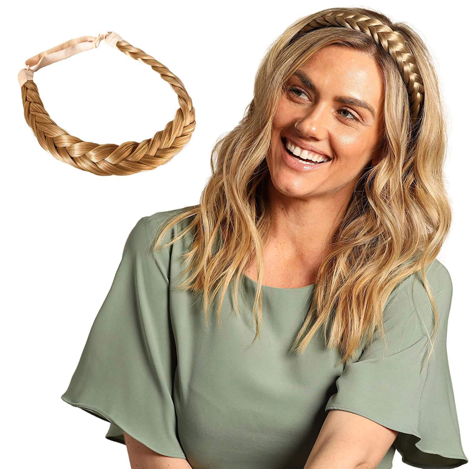 Madison Braids Womens Braided Headband Hair Braid Natural Looking Synthetic Hair Piece Extension - Lulu Two Strand - Ashy Highlighted