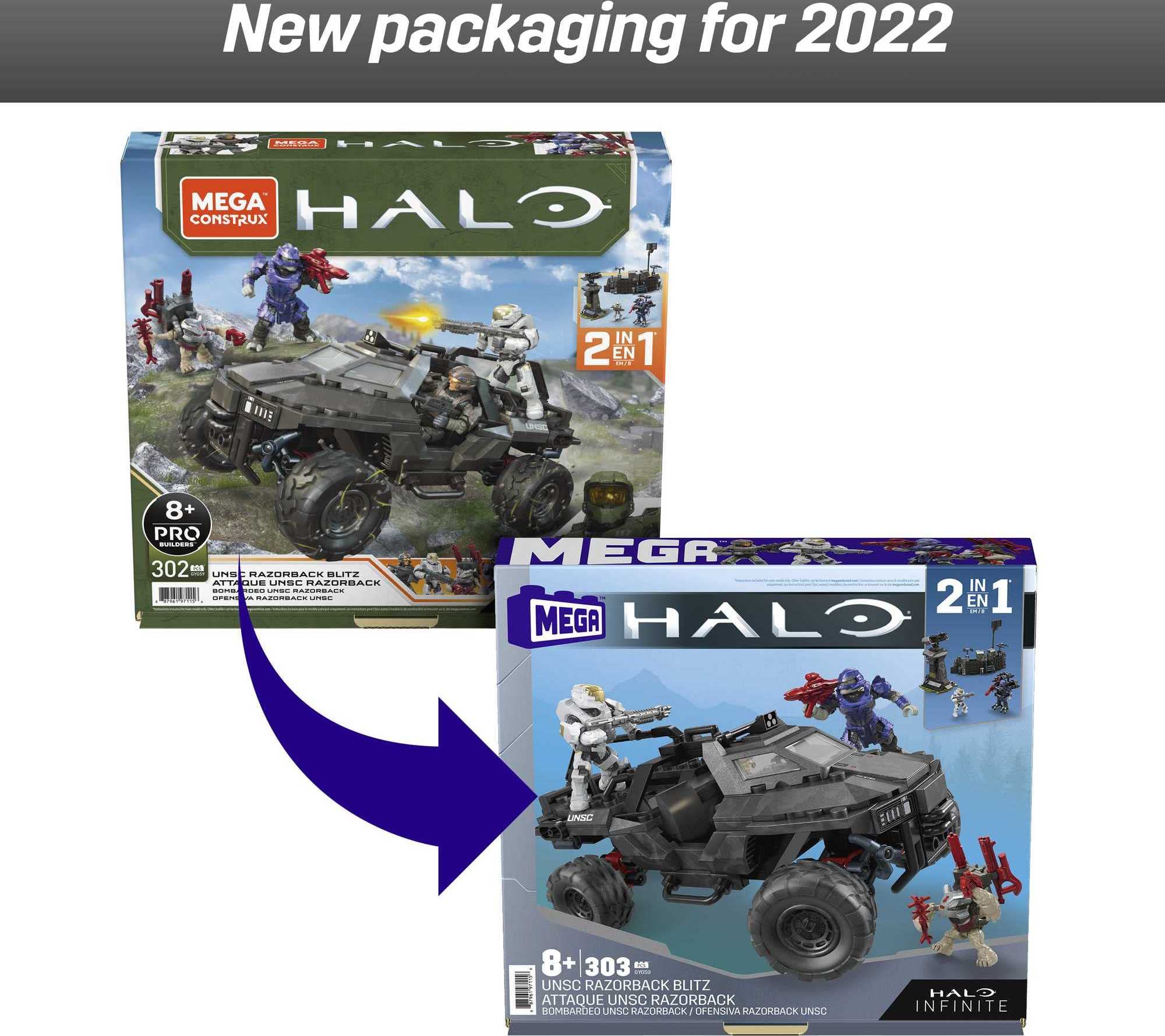 Mega Halo Infinite Toy Car Building Toys Set, UNSC Razorback Blitz Vehicle with 303 Pieces, 4 Micro Action Figures and Accessories, Gift Ideas