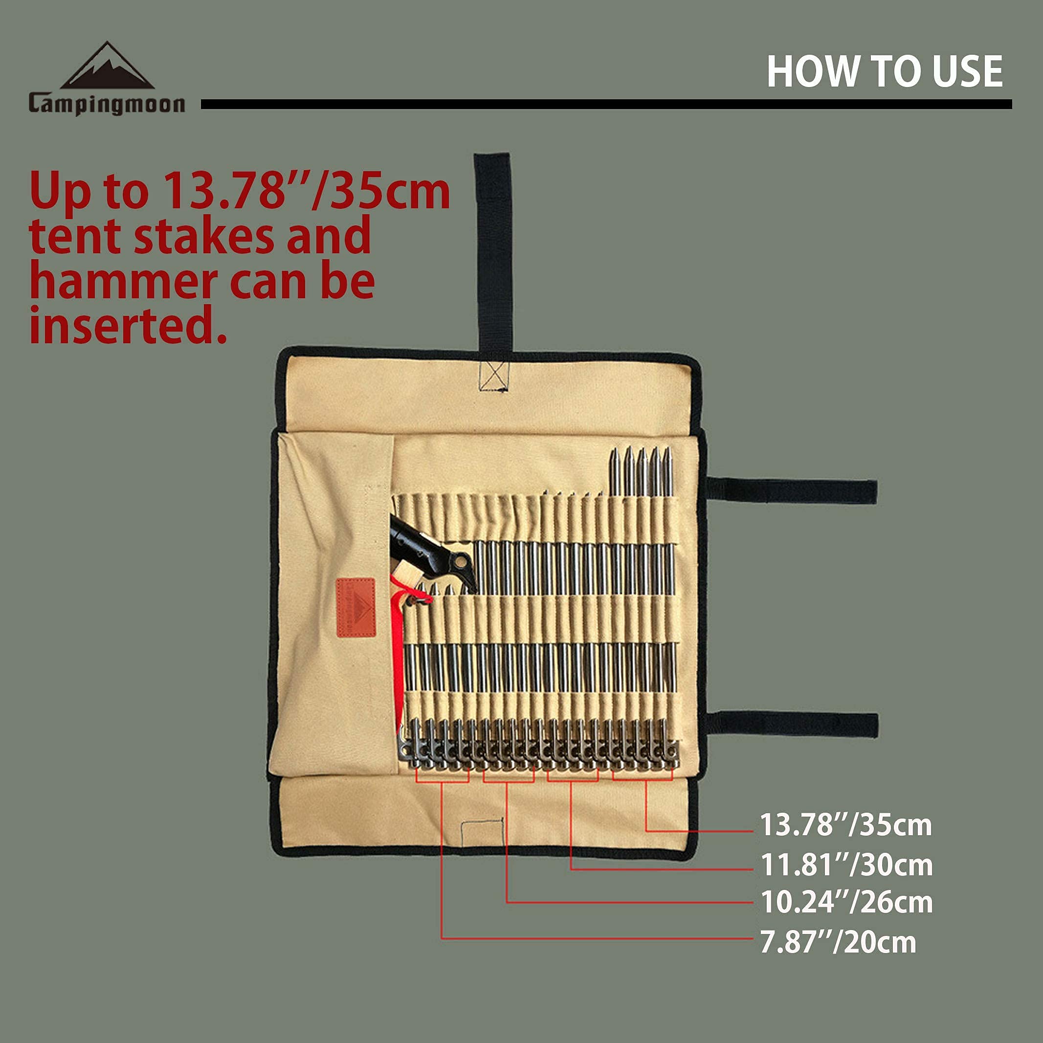 CAMPINGMOON 8pcs of 11.8-inch Martensitic Stainless Steel 420J2 Tent Stakes with Storage Bag