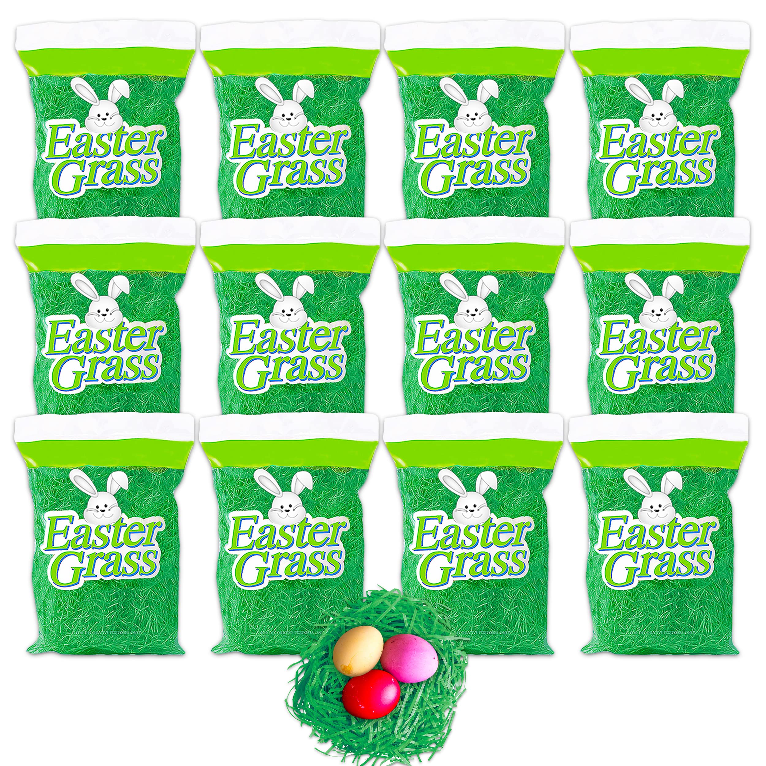 Innovative Designs Easter Grass Basket Filler Bundle 3 Oz Easter Crafts Set - 12 Pack Green Easter Filler Decor Easter Party Decorations (Easter Craft Supplies for Kids Adults)