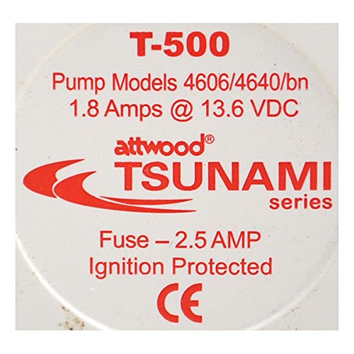 Attwood 4606-7 Tsunami T500 Bilge Pump, 500 GPH, 12-Volt, Barbed ¾-Inch Diameter Outlet, 29-Inch Wire