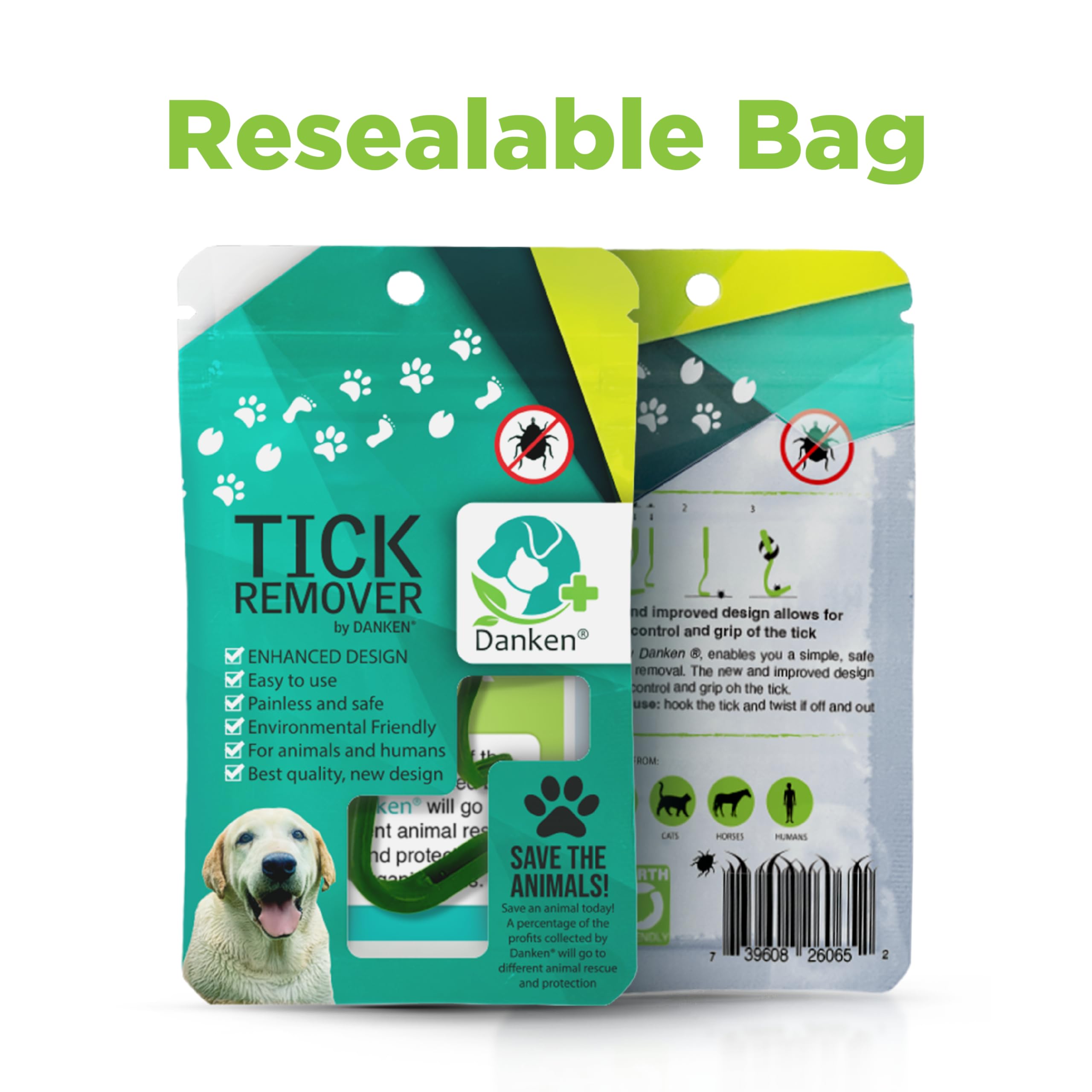 Danken® Tick Remover for Dogs | Tick Removal Tool for Dogs, Cats, Horses, and Humans | Enhanced Design | Tick Tweezers | Dog Tick Remover Tool | Tick Grabber | Tick Puller (2 Pack Resealable Bag)