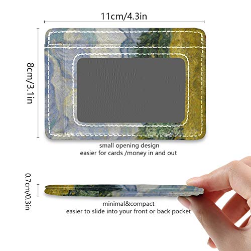 Linomo Thin leather Card Holder and Money Clip Van Gogh Wheat Field Cypresses Wallet RFID Blocking for Men & Women