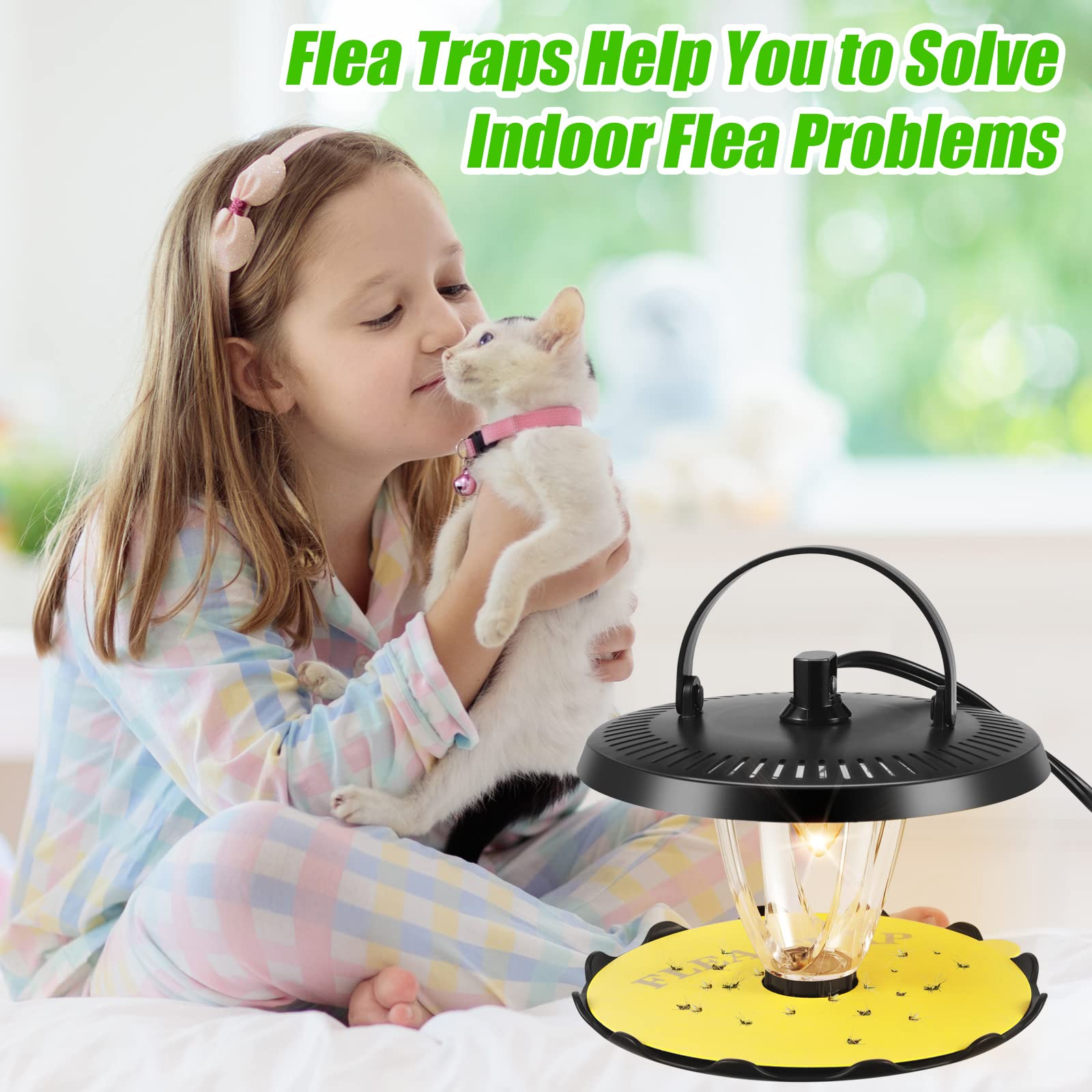 Flea Trap Indoor 2Pcs,Flea Strap Flea Killer Trap Pad Bed Bug Trap with 10 Glue Discs flea 4 Light Bulb Flea Trap for Inside Your Home Like Fleas,Flies,Mosquitoes,Gnats,Moths