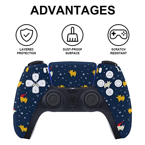 Christmas Pigs and Snowflakes Full Protective Skin Cover Design Wrap Decal Sticker Compatible with PS5 Digital Edition Console and Controller