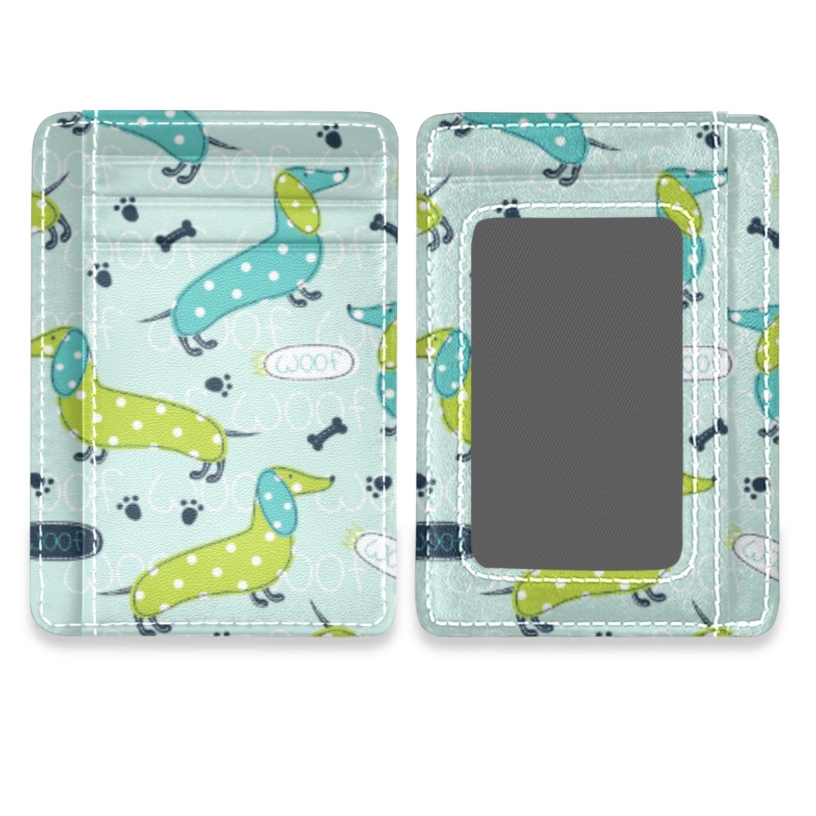 Linomo Thin leather Card Holder and Money Clip Cute Dachshunds Dog Wallet RFID Blocking for Men & Women