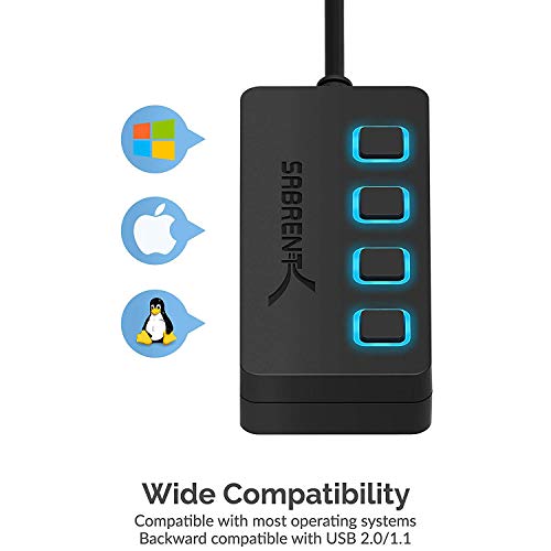 SABRENT 4 Port USB 3.0 Hub with Individual LED Lit Power Switches, Includes 5V/2.5A Power Adapter (HB-UMP3)