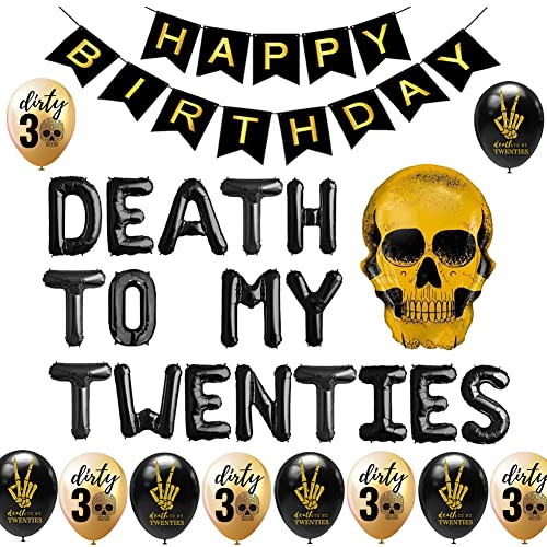 Geloar DEATH TO MY TWENTIES 30th Birthday Party Supplies, DEATH TO MY TWENTIES Balloons Happy Birthday Banner for RIP Twenties 20s RIP Youth Men Women Dirty 30 Funny 30th Bday Decor Set of 31 PCS