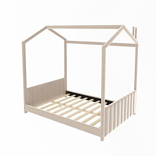 Merax Full Size Velvet House Bed Wood Bed