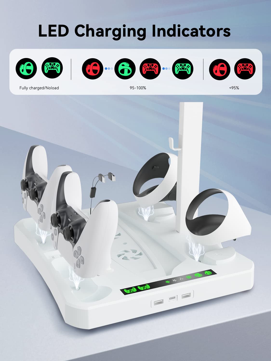 CNBEYOUNG All in One Magnetic Charging Station Dock for Controllers of PSVR 2&PS5, Storage Stand for PS5 Console with Dual Cooling Fan and Mount Holder for PS VR2 VR Headset and Game Slot