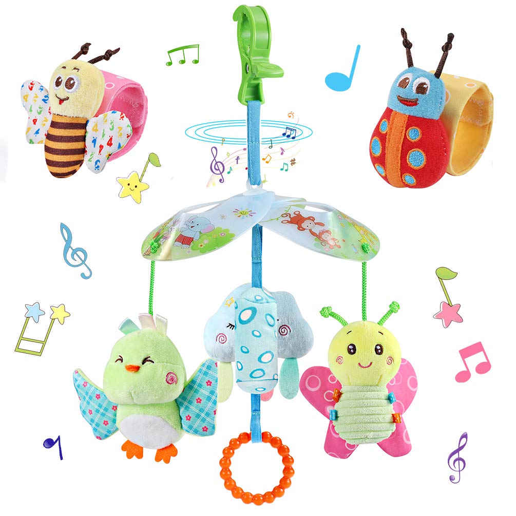 YOYIKER Car Seat Toys for Babies 0-6 Months, Stroller Toys & Hanging Toys for Babies 6-12 Months, Carseat Toys for Infants, Plush Rattle Toys for Boys Girls