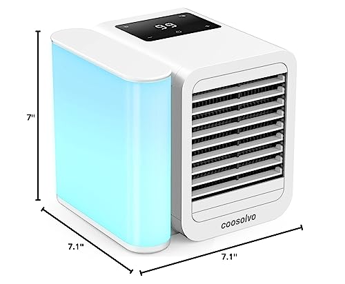 Coosolvo Portable Air Conditioner, Personal Air Cooler with Quiet Multi-Speed Cooling Fan, Evaporative Mini Cooler with 1000ml Water Tank, Mini AC Unit with 7 Color LED Light, USB Air Conditioner