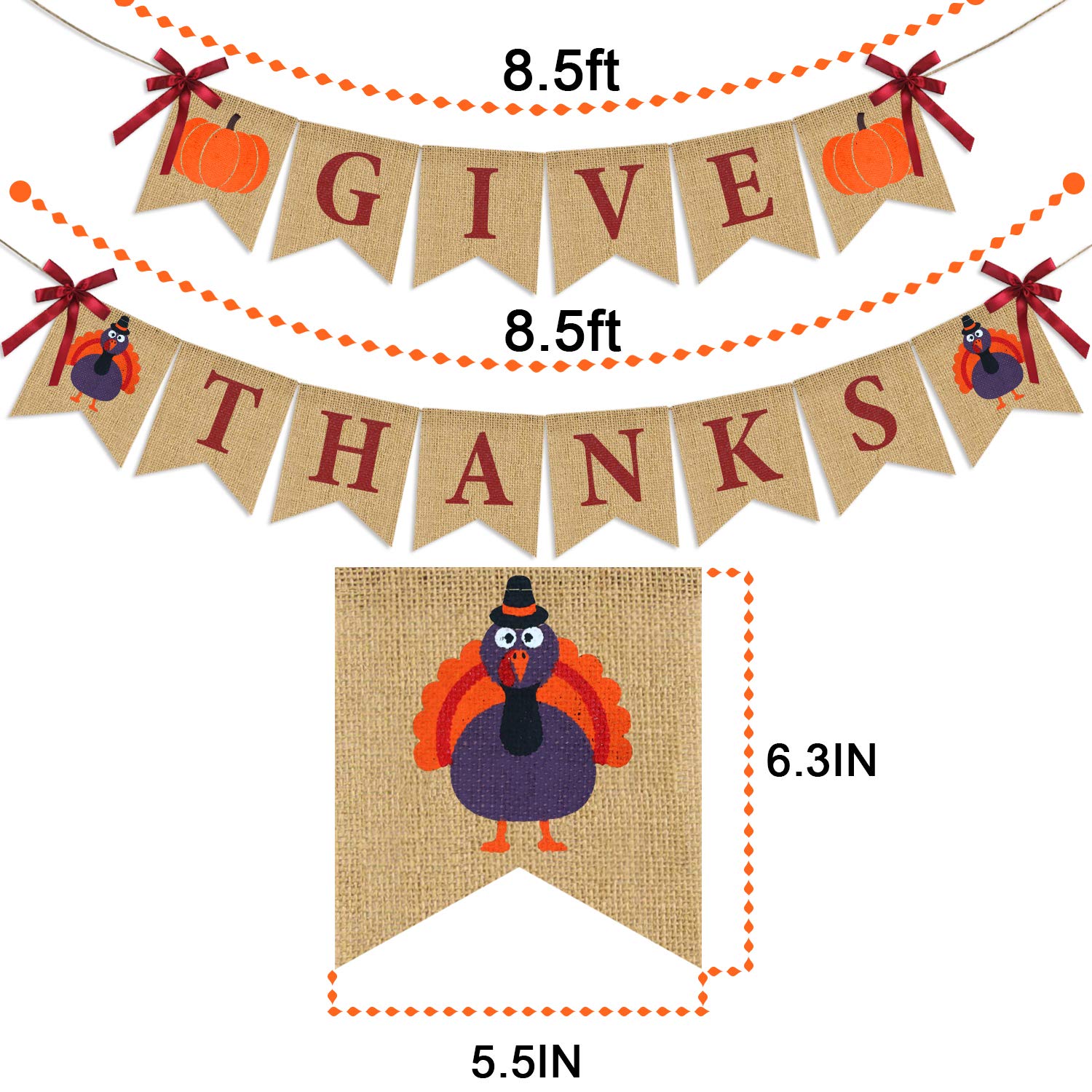 Give Thanks Burlap Banner| ThanksGiving Burlap Banner Thanksgiving Decorations| Rustic Thanksgiving Turkey Pumpkin Bunting| Thanksgiving Party Supplies Fireplace Mantle Decor