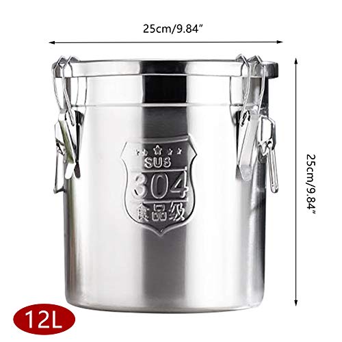 LINISHOP 304 Stainless Steel Airtight Canister Airtight Cereal Container Food Storage Container Metal Kitchen Rice Flour Milk Storage Bucket Silver New (12L)