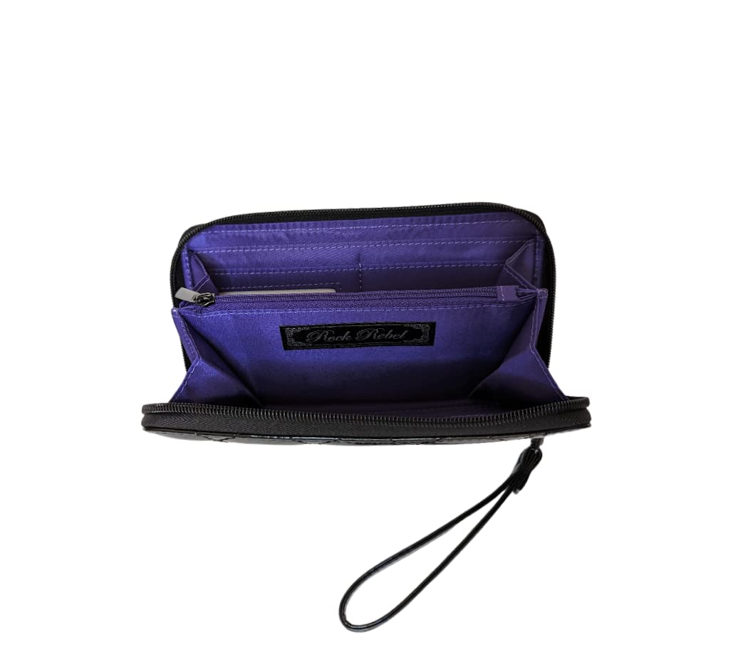 Rock Rebel Studded Bats Zip Around Wallet Black