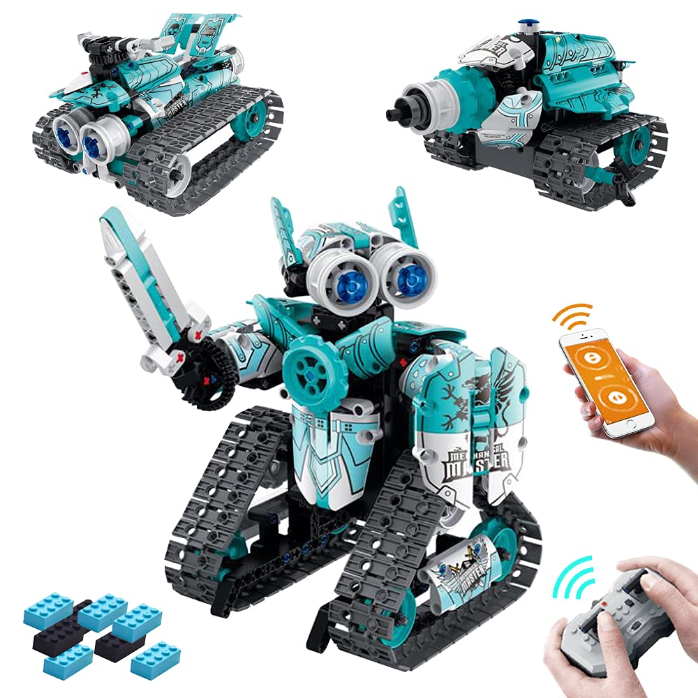 UNIQUE KIDS Building Remote Control STEM Building Kit for Boys 8-12 Tracked Racer Car/Tank/Robot 3 in 1 Educational Toys for 6 7 8 9 10 11 12 + Year Old Boys and Girls Birthday Gifts for Kids (Blue)