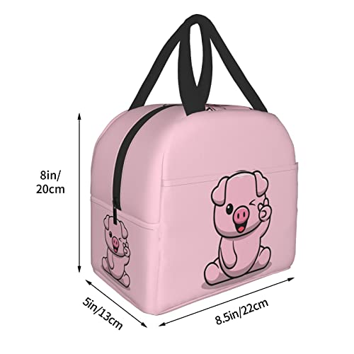 Cute Pig Is Sitting With Two Finger Lunch Box Reusable Lunch Bag for Travel Picnic Shopping work Food Container for Women Men Adults