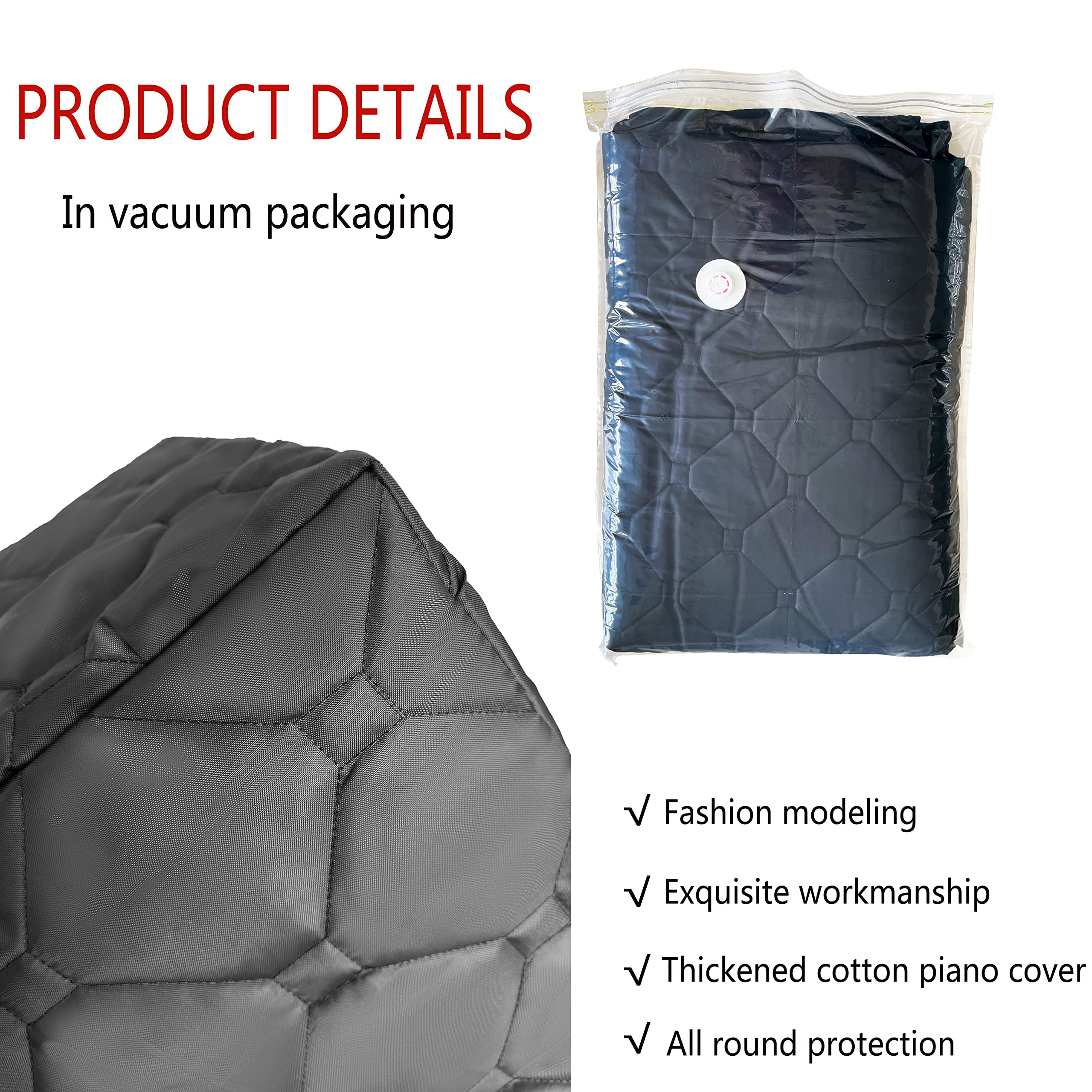 Rvlaugoaa Upright Piano Cover Full Cover Thicken Cotton Lining Waterproof Surface Piano Protection Cover Dust Cover Black Upright Piano Decoration Cover