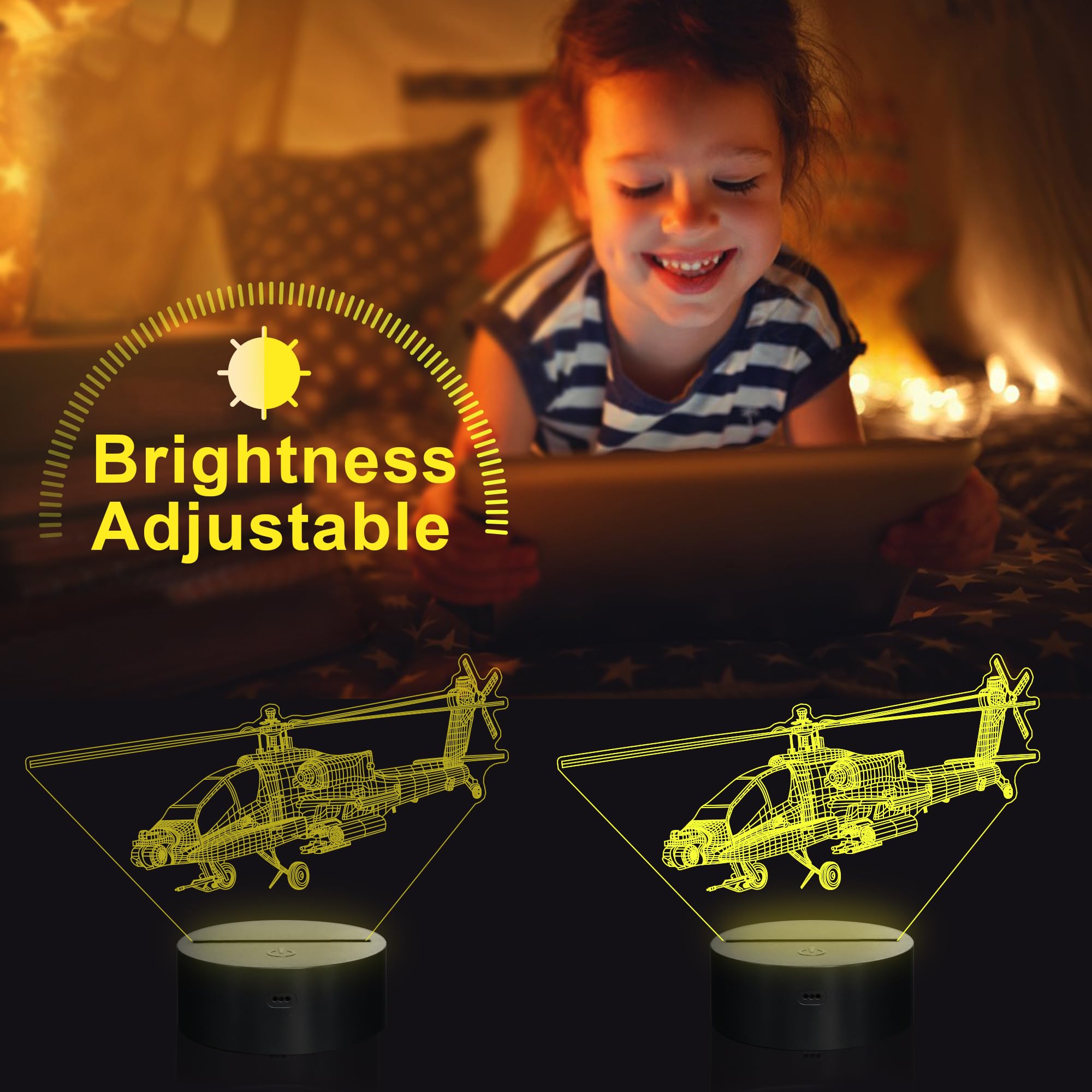 YuanDian Military Weapons 3D Lamp Kits,Navy Gguided Missile Destroyer, Submarine,Tank,Helicopter 3D Night Light for Kids (4 Patterns) with Remote Control & 16 Colors Light