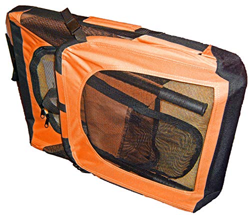 PET LIFE '360° Vista View' Zippered Soft Folding Collapsible Durable Metal Framed Pet Dog Crate House Carrier, Large, Orange