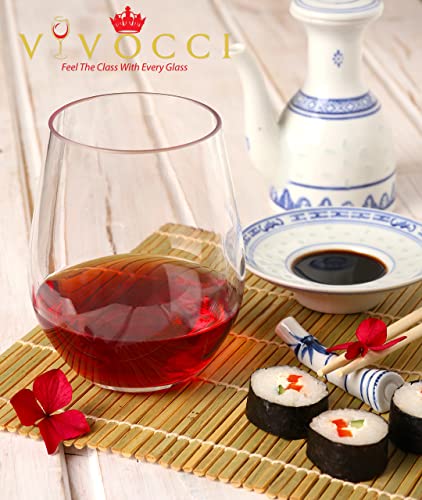Vivocci Unbreakable Elegant Plastic Stemless Wine Glasses 20 oz | 100% Tritan Heavy Base | Shatterproof Glassware | Ideal For Cocktails & Scotch | Perfect For Homes & Bars | Dishwasher-Proof, Set of 4