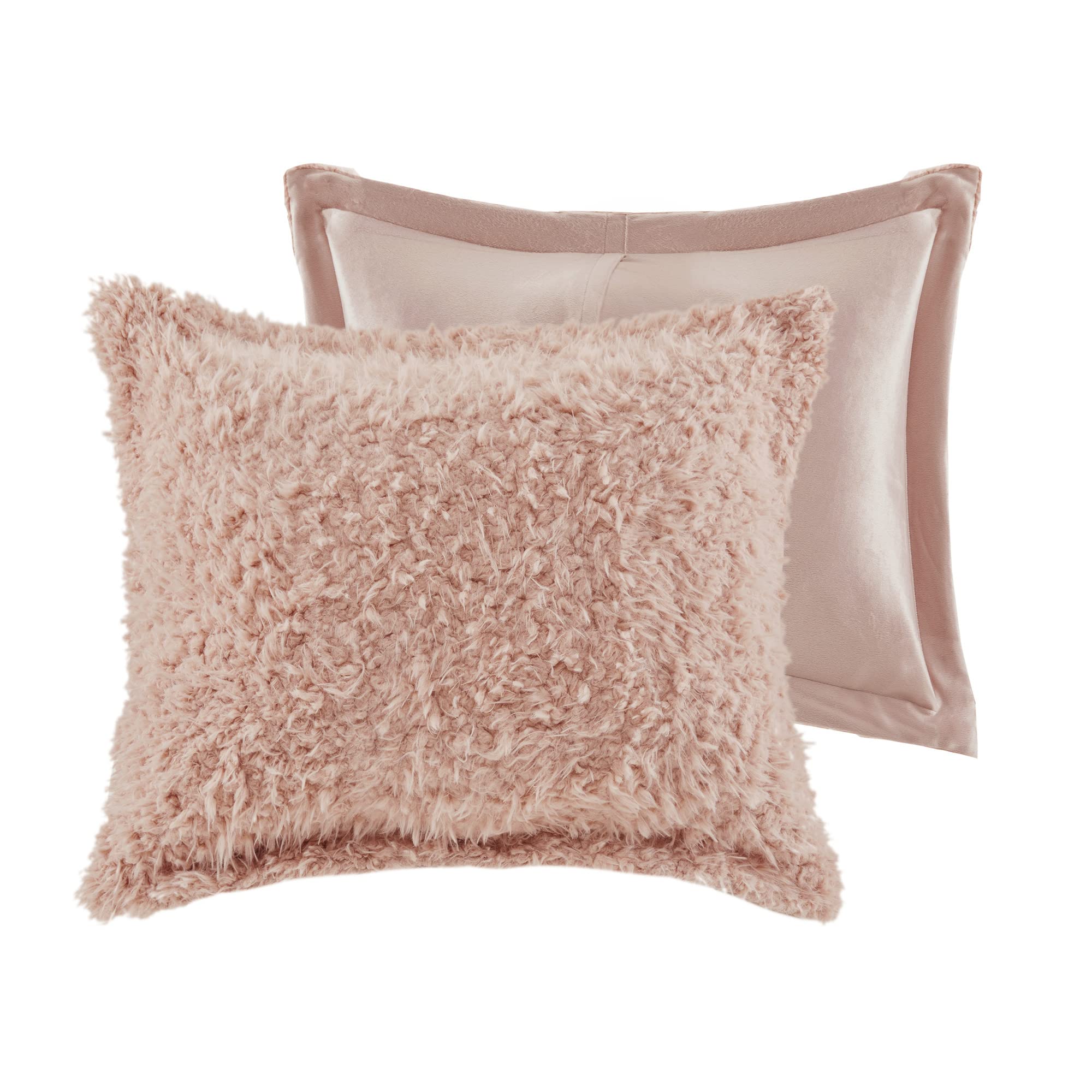 Madison Park Nova Luxury Soft Mohair Reverse Faux Mink Comforter Set, Full/Queen 90"x90", Blush Pink