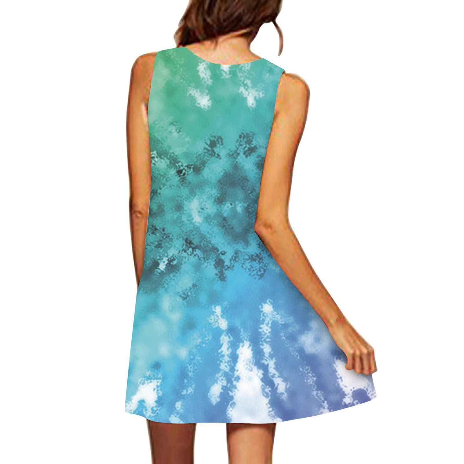 Padaleks Women’s Summer Sleeveless Tank Dresses Tie dye Print Crewneck Swing Mini Short Sundress Beach Party Dress