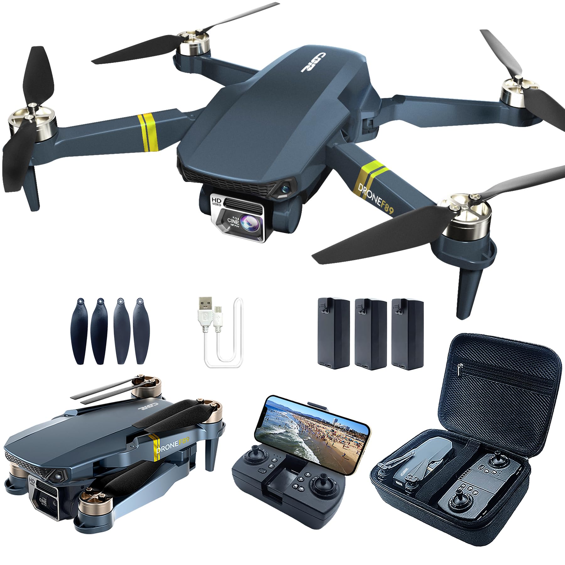 Brushless Super Endurance Foldable Drone with Camera for Beginners–60+ min Flight Time, WiFi FPV Quadcopter with 120°Wide-Angle 2K HD Camera, Brushless Motor, Auto Hover, Follow Me (3 Batteries)