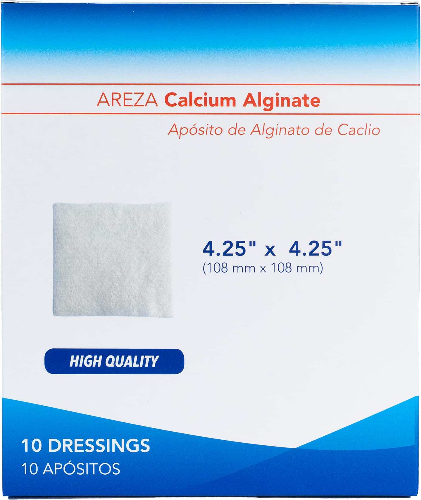 Calcium Alginate 4.25" x 4.25" 10/Box (10 Wound Dressings per Box) One Box by Areza Medical