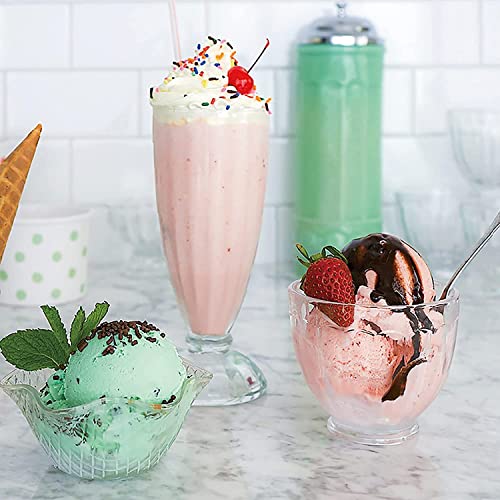 Cedilis 6 Pack Milkshake Glass with 6 Long Metal Spoons,Old Fashioned Soda Glasses, Fountain Classic Glass for Ice Cream, Clear, 12oz