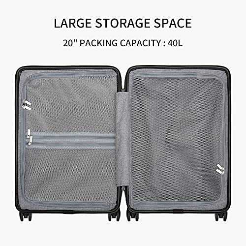 LEVEL8 Hard Shell Carry on Luggage Airline Approved, Carry on Suitcases with Wheels, Lightweight PC Luminous Textured Travel Luggage, TSA Approved, 20 Inch Small Carry-On, Black