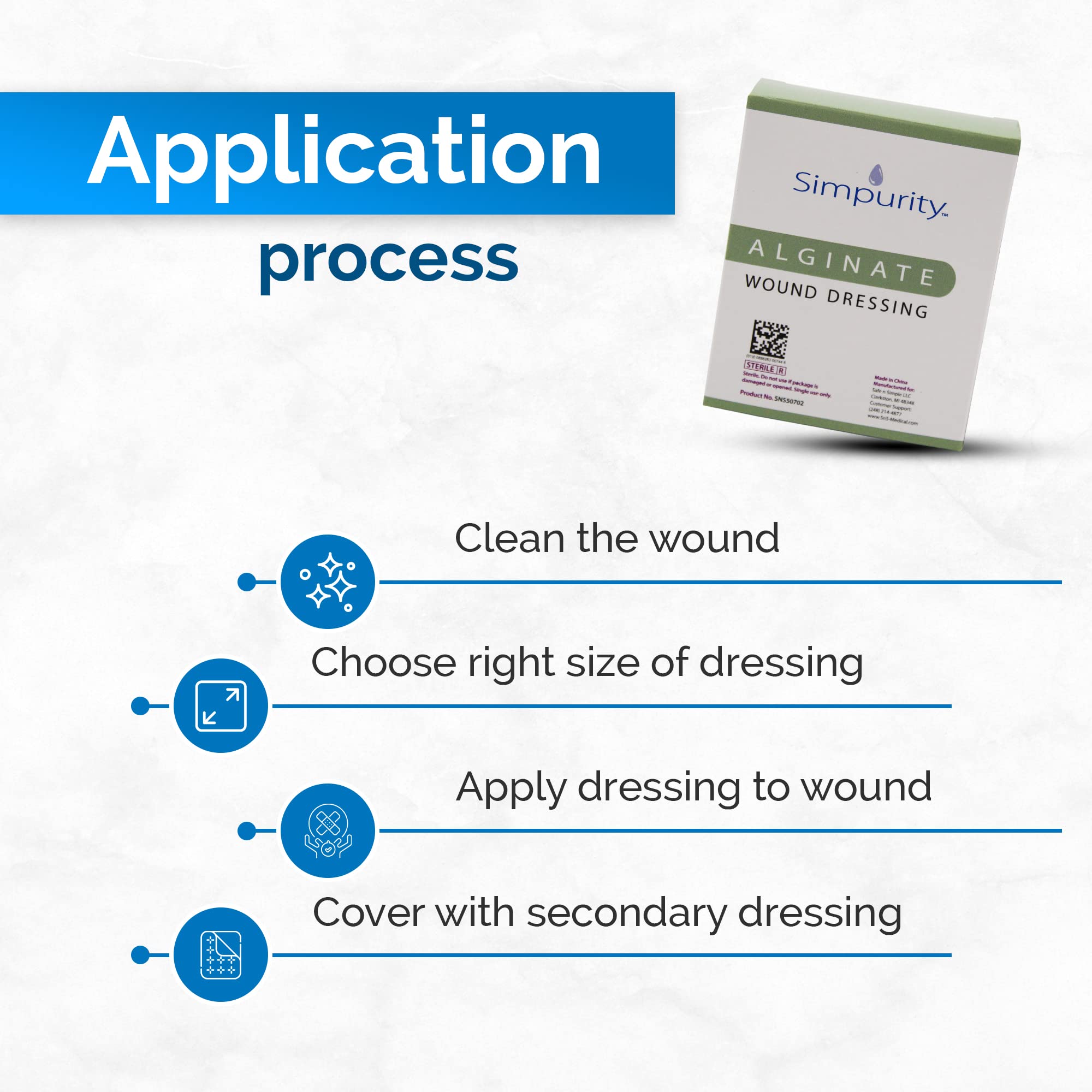 Calcium Alginate Wound Dressing 4" x 8" -Simpurity- Individual Thick Pads Antimicrobial Alginate Dressing Fiber Padding Medical Wound Care Products for Bed Sore-Pressure Sore-Leg Ulcer-Diabetic Foot