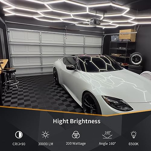 LPMYLMC Hexagon LED Garage Light, 25 Pack 200W 30000LM 6500K Hexagon Led Lights for Garage, Basement, Warehouse, Auto Beauty Shop, Car Detailing Shop etc.
