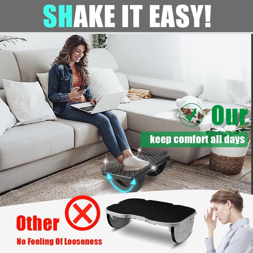 CEECOLES Foot Rest Under Desk at Work with Rocking Design, Ergonomic Foot Stool with Massage Rollers for Pain Relief, Shake Design Footrest with Massage Surface Leg Rest Pain Relief for Office Desk