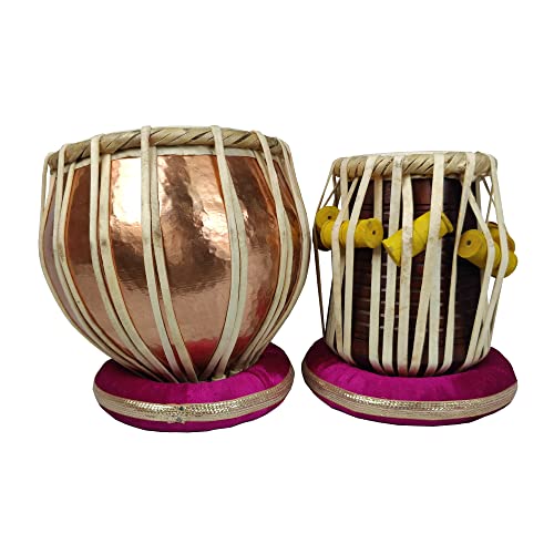 Copper Concert Tabla Drum Set, Lacquer Polish Copper Bayan, Maharaja, Finest Dayan with Padded Bag, Hammer, Cushions & Cover