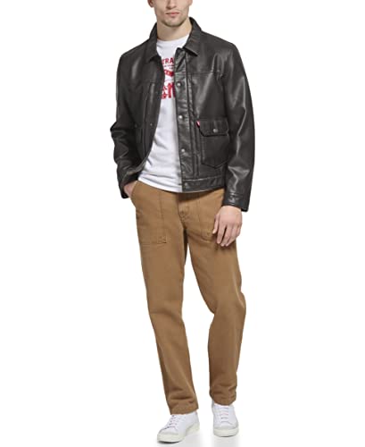 Levi's Men's Lightweight Trucker Shirt Jacket, Dark Brown Faux Leather