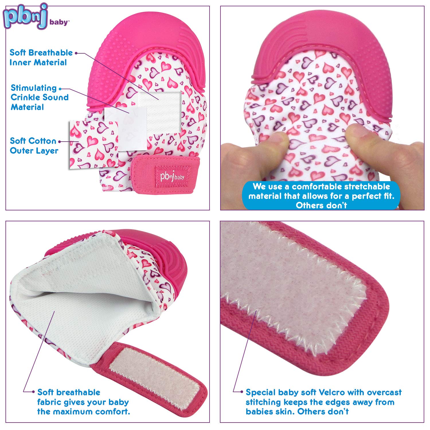PBnJ baby Silicone Infant Teething Mitten Teether Glove Mitt Toy - ABC 2pk