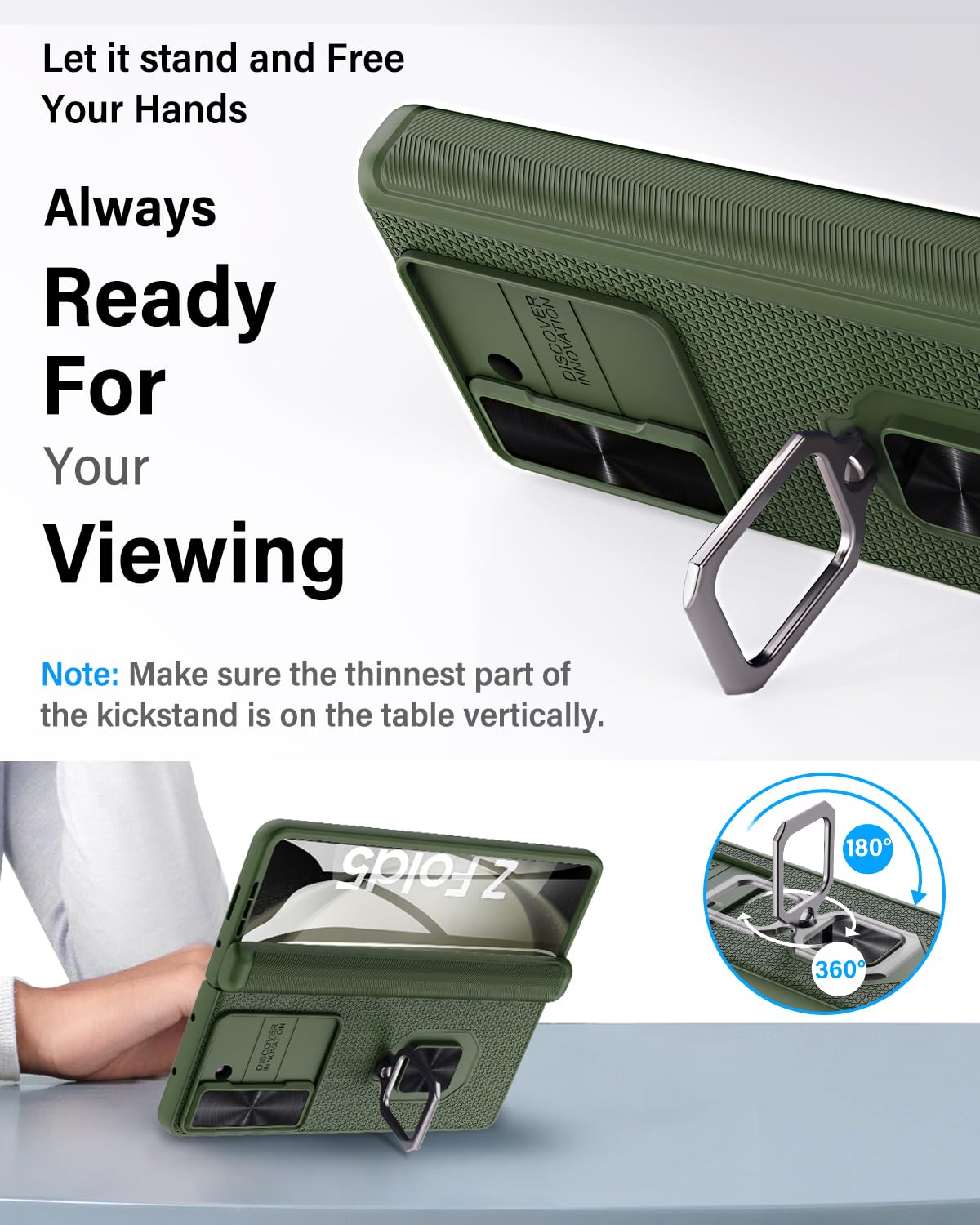 BXYJY for Samsung Galaxy Z Fold 5 Case with Belt Clip, Built-in Ring Kickstand & Front Screen Protector & Slide Camera Cover & Hinge Protection & Heavy Duty Case for Galaxy Z Fold 5 5g 2023, Green
