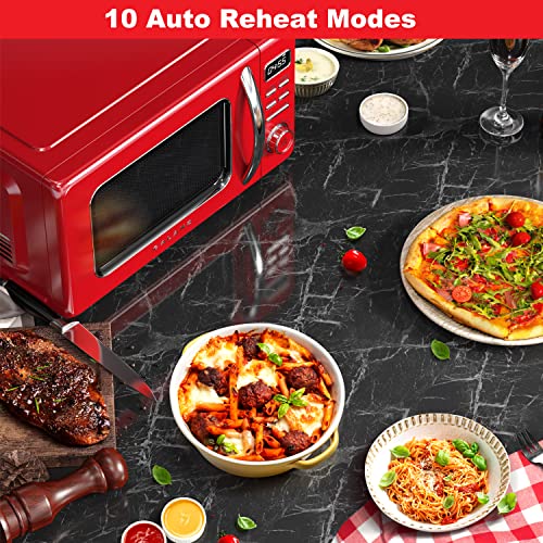 Galanz GLCMKZ09RDR09 Retro Countertop Microwave Oven with Auto Cook & Reheat, Defrost, 0.9 cu ft, Red & Retro Electric Kettle with Heat Resistant Handle and Cordless Pour, 1.7 L, Red