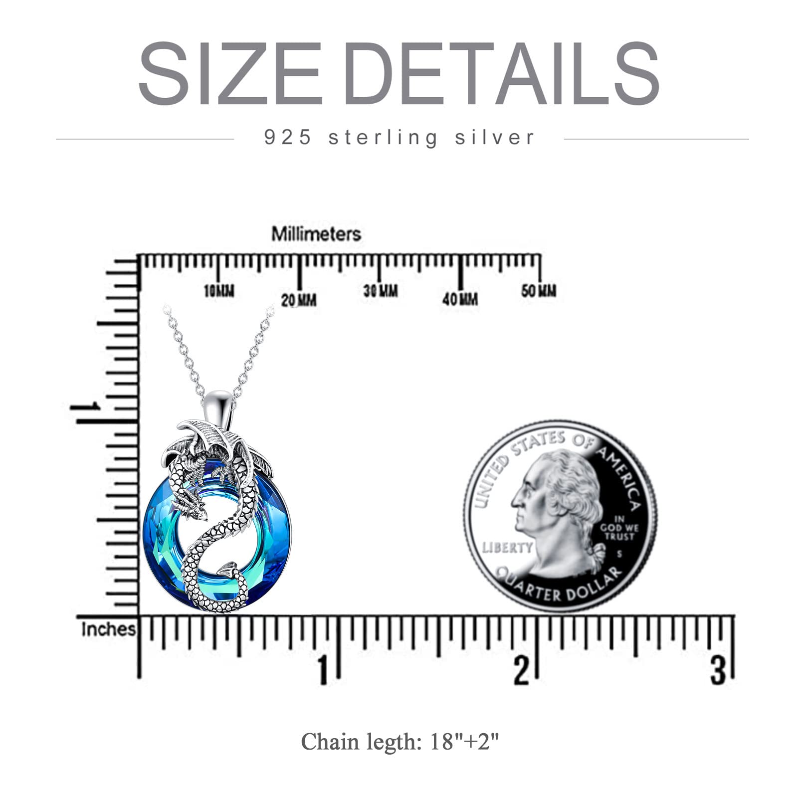Plesitep Dragon Necklace Sterling Silver Wyvern Necklace with Crystal Jewelry Gift for Women