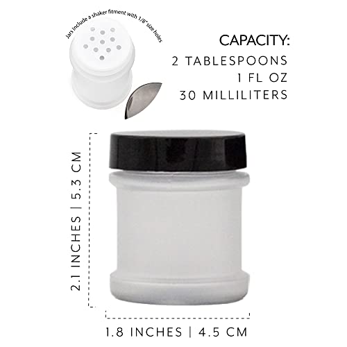 Cornucopia Mini Plastic Spice Jars w/Sifters (12-Pack, Black); 2 Tablespoon Capacity (1 Fluid Ounce) Spice Bottles for Travel, Glitter, Gifts, Favors