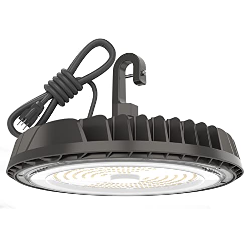 HYPERLITE LED High Bay Light 150W 21,000 lm 5000K LED UFO Light 5' Cable with US Plug for Factory Warehouse Workshop Gym Barn Garage 2022 New UL Listed
