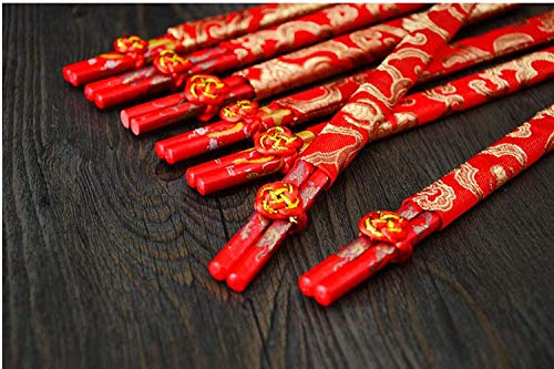 Cafurty 10 Pairs Chinese Bamboo Chopsticks (10 Pairs Red Chopsticks)