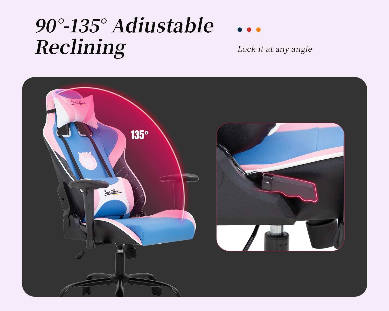 PC Gaming Chair Racing Office Chair E-Sports Computer Chair with Lumbar Support Adjustable Headrest 2D Armrest Rolling Swivel Game Chair Task Ergonomic PU Leather Desk Chair